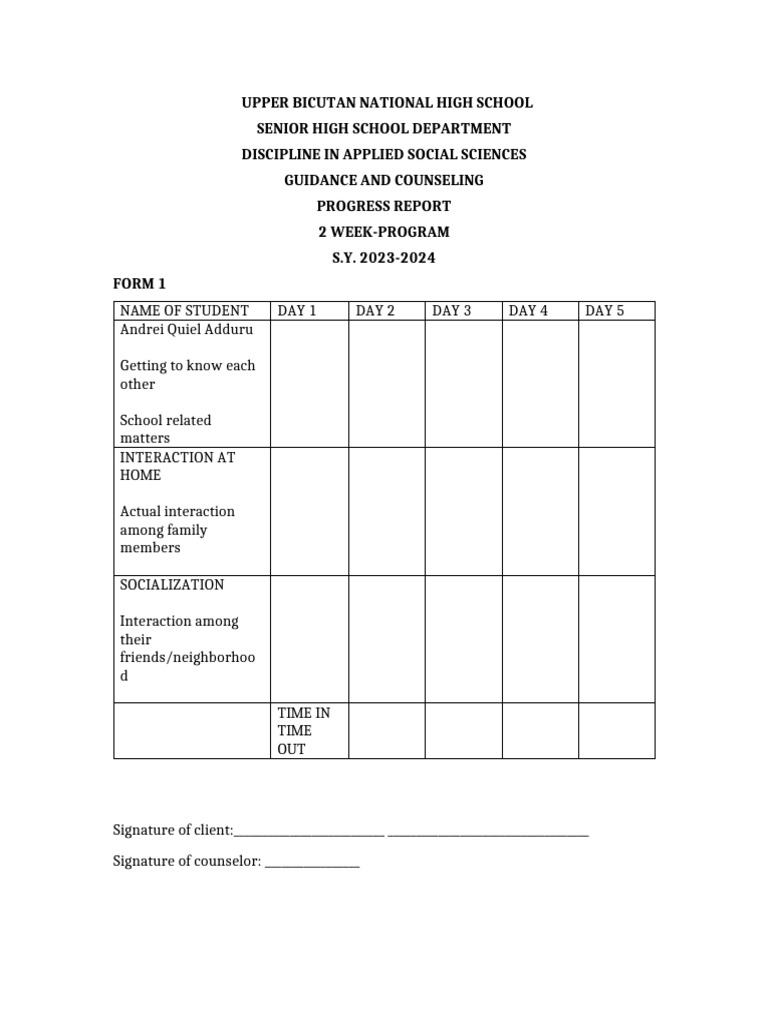 Counseling Progress Report for Students | PDF | Psychotherapy ...