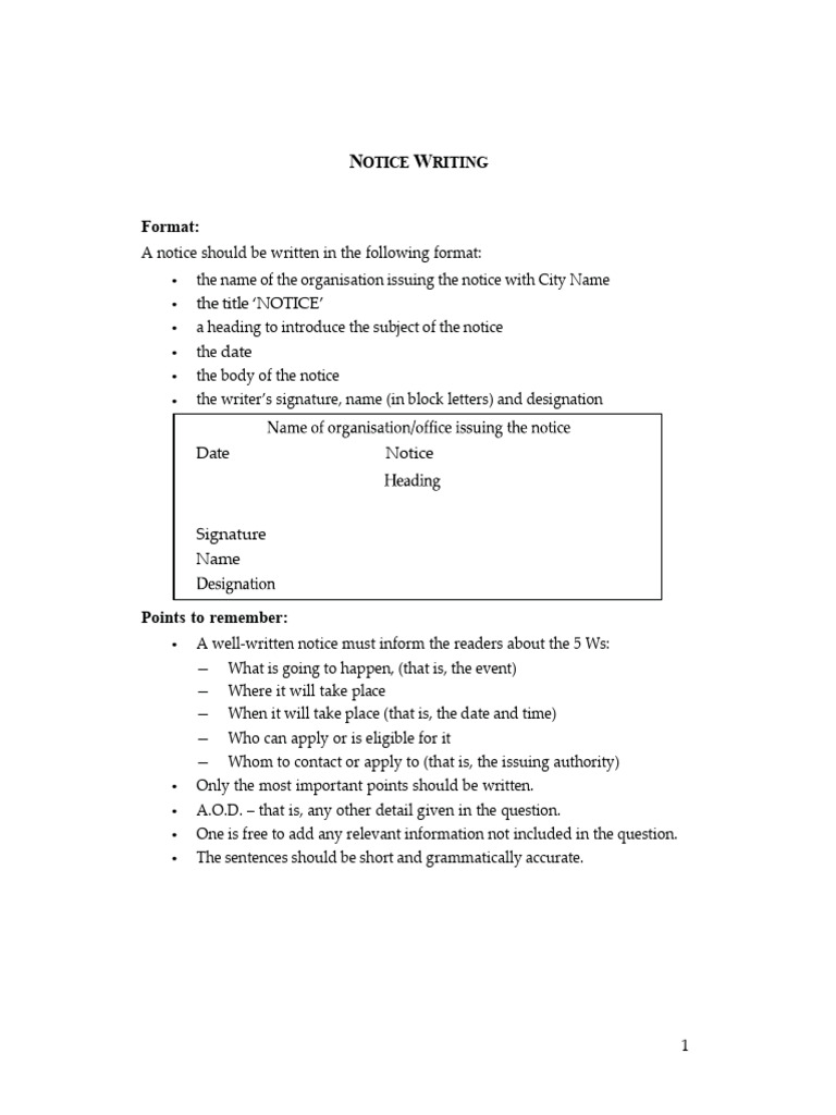 Notice Writing | PDF