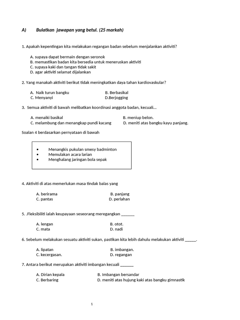 Soalan Latihan Aktiviti Fizikal dan Kesihatan | PDF