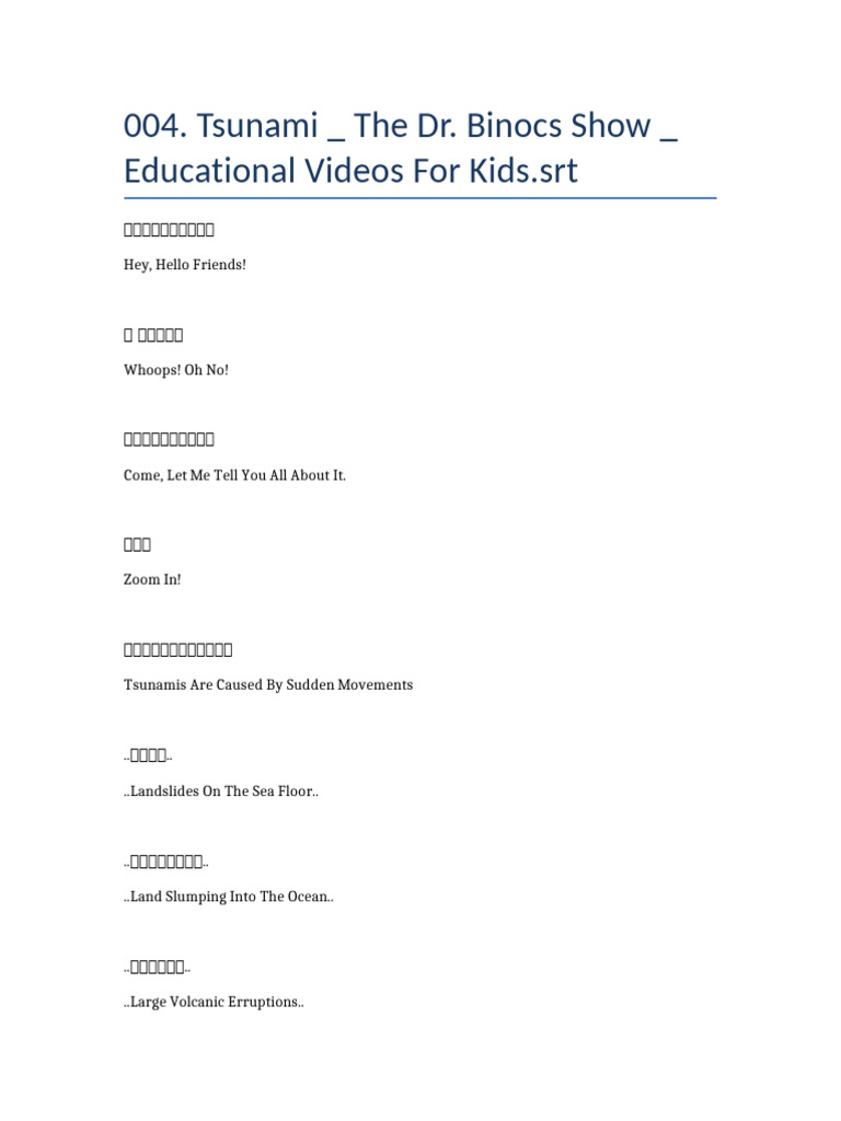 Tsunami Facts for Kids: Dr. Binocs Show | PDF