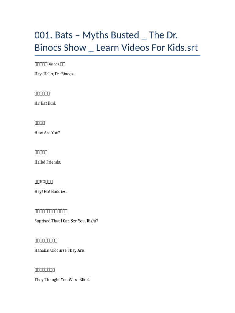 Bats - Myths Busted - The Dr. Binocs Show - Learn Videos For Kids | PDF ...