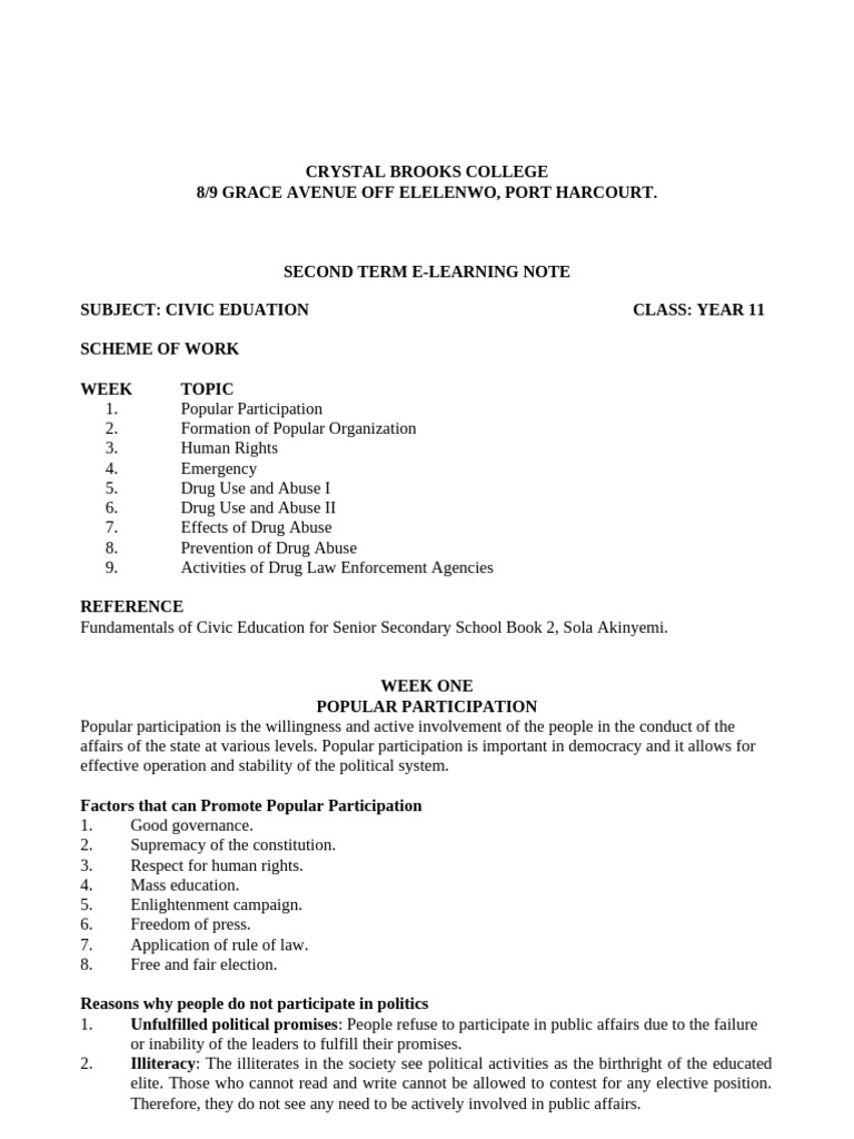 SS2 2ND Term Civic Education | PDF | Substance Abuse | Drugs
