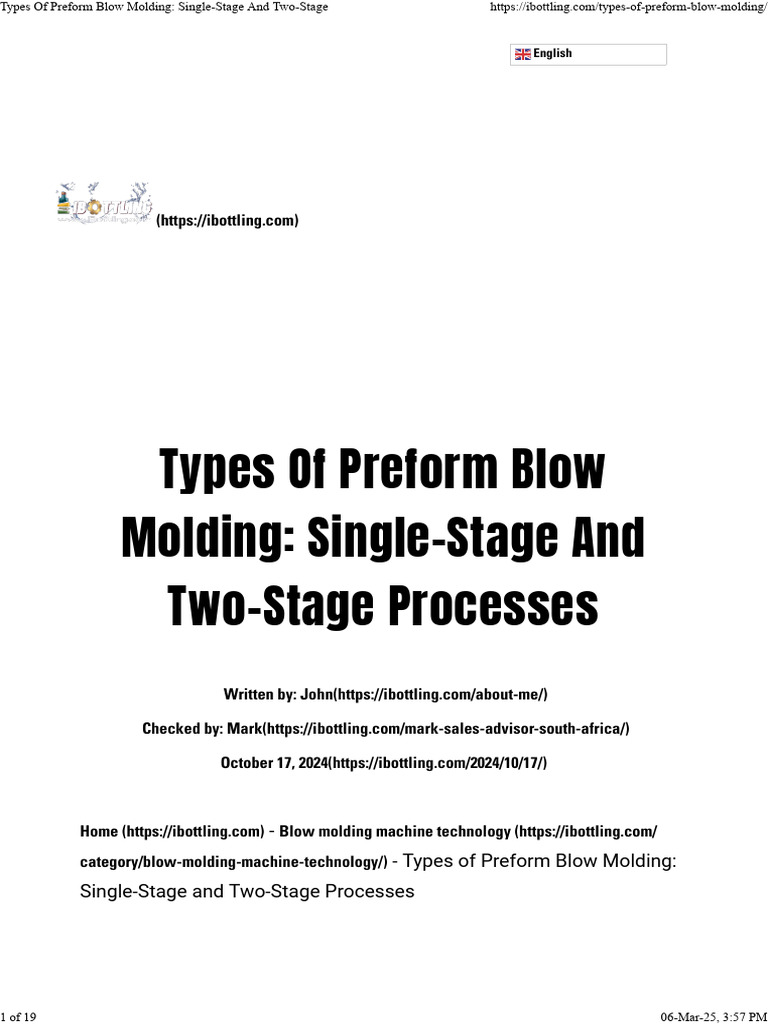 Types of Preform Blow Molding - Single-Stage and Two-Stage | PDF ...
