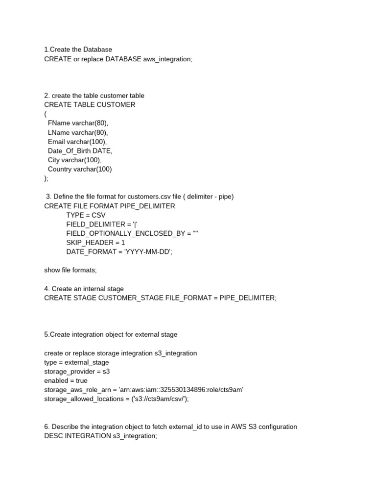 Snowflake S3 External Stage Setup | PDF
