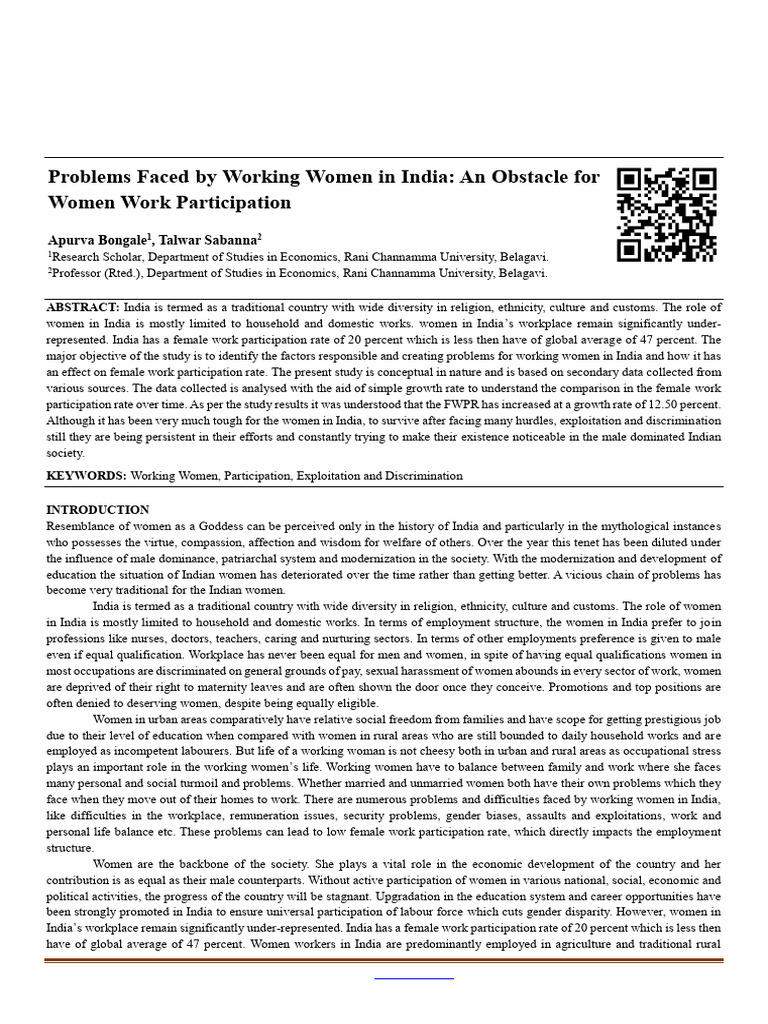 Problems Faced by Working Women in India An Obstac | PDF | Workforce ...