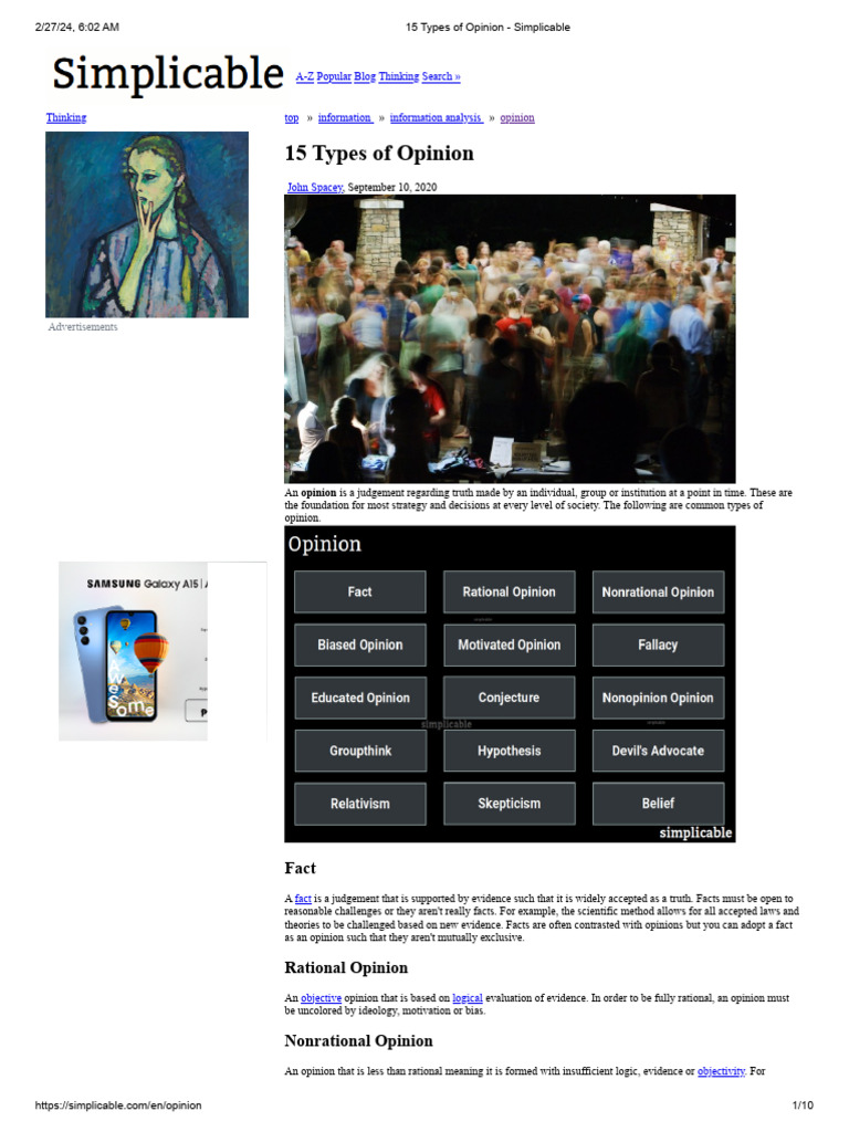 15 Types of Opinion - Simplicable | PDF | Thought | Rationality
