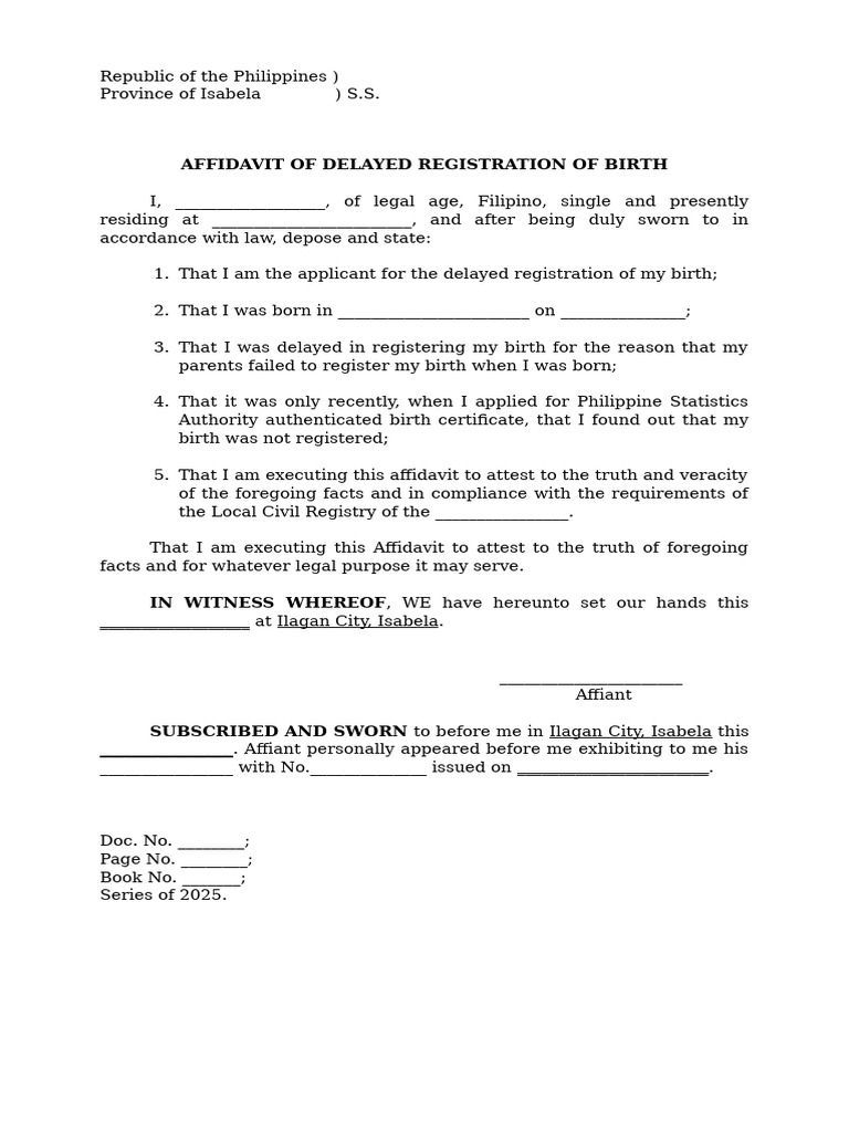 Affidavit for Delayed Birth Registration | PDF