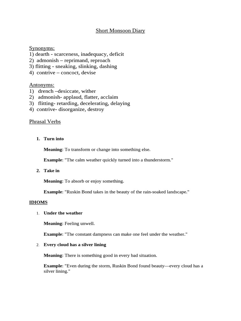 Short Monsoon Diary Insights | PDF