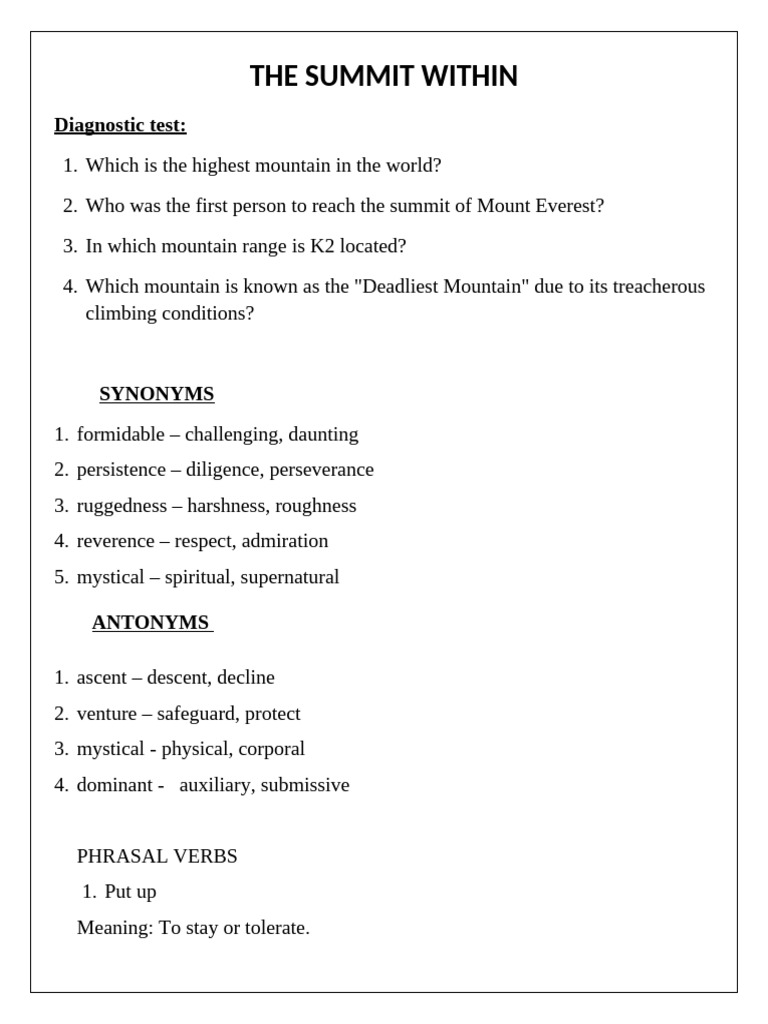 The Summit Within Notes | PDF | Mount Everest | Mountaineering