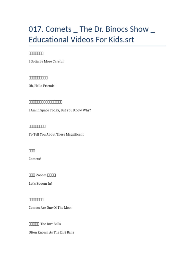 Comets - The Dr. Binocs Show - Educational Videos For Kids | PDF