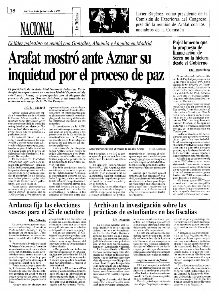 Tribuna de Ciudad Real La N.º 2.637 6 2 1998 18 | PDF | Yasser Arafat | Gobierno de españa