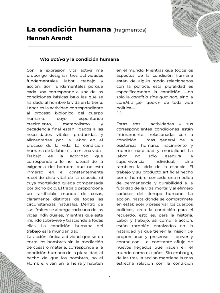 La Condicion Humana Fragmentos 1 | PDF