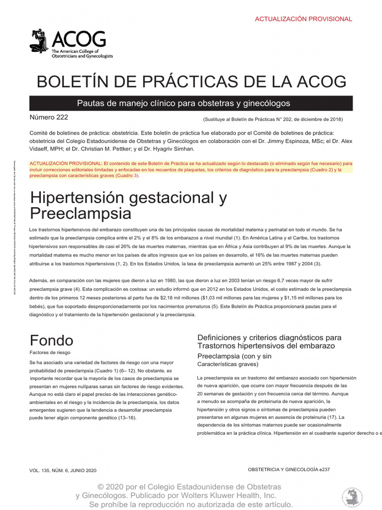 Preeclampsia. ACOG 2020 | PDF | Hipertensión | El embarazo
