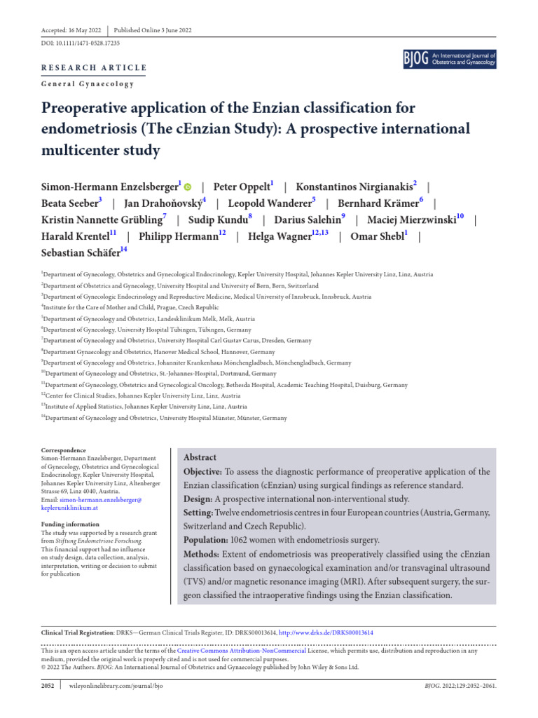 BJOG - 2022 - Enzelsberger - Preoperative Application of The Enzian ...