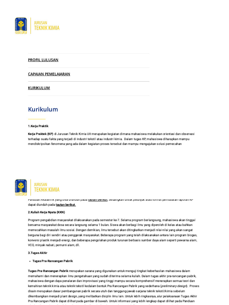 Kurikulum - Teknik Kimia UII | PDF