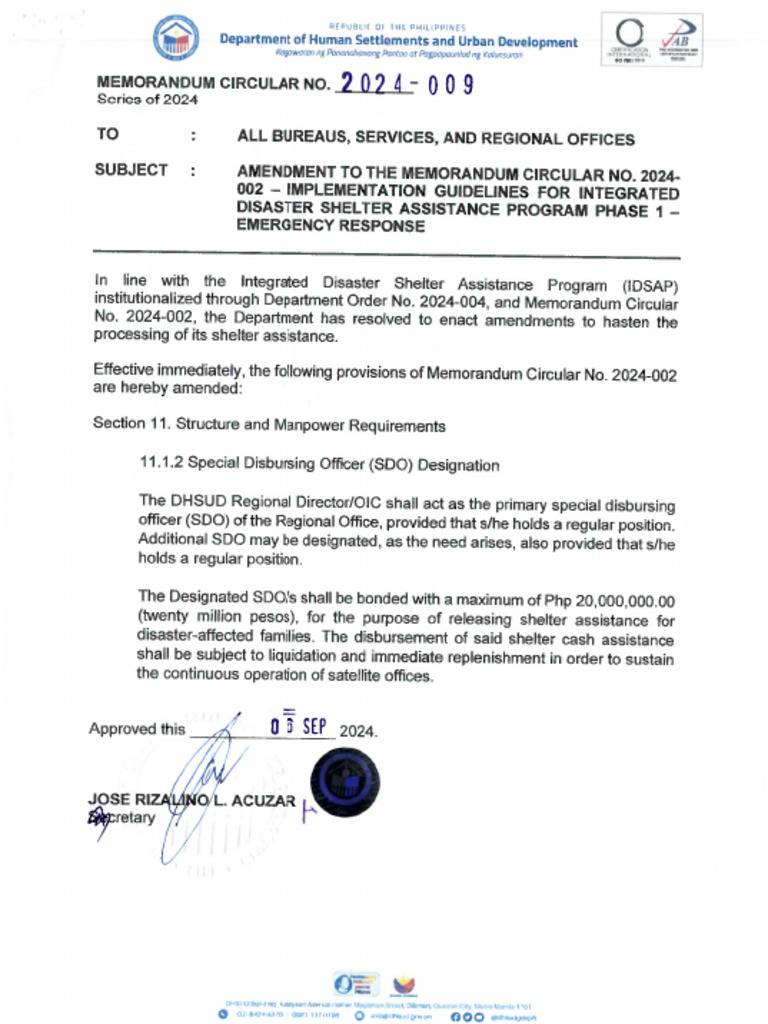 MC No. 2024-009 Amendment To The Memorandum Circular No. 2024-002 - Implementation Guidelines ...