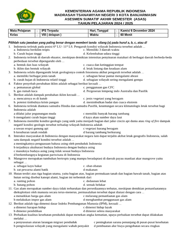 Soal Pas Ips Kelas 8 | PDF