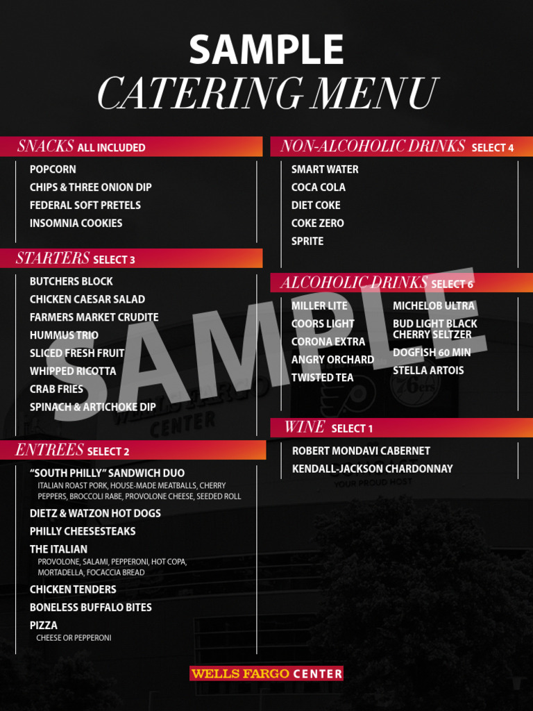 Wells Fargo Center Primary Catering Menu 2024-10-29 | PDF