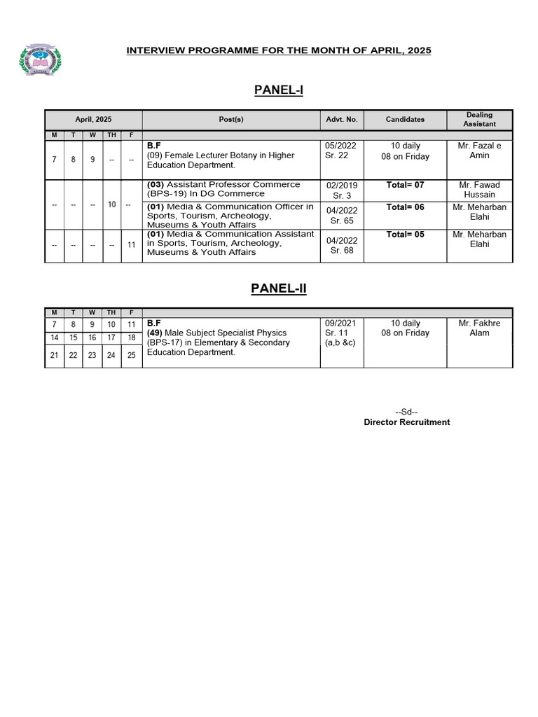 Interview Programme April 2025 | PDF