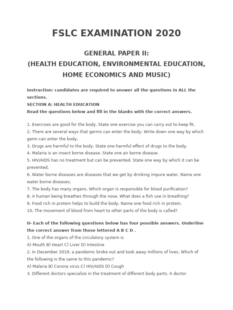 General Paper II FSLC EXAMINATION 2020 | PDF | Water | Internet