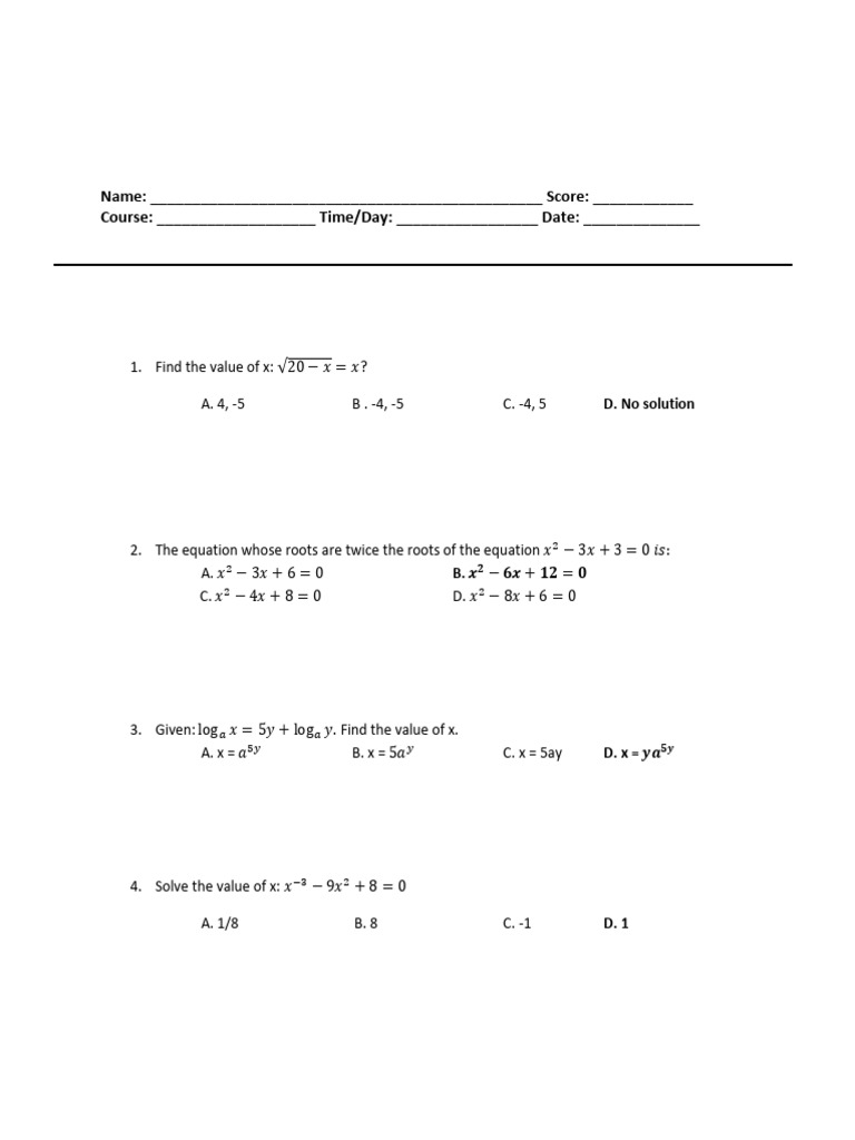 Assignment No. 1 Algebra and Trigo | PDF | Equations | Algebra