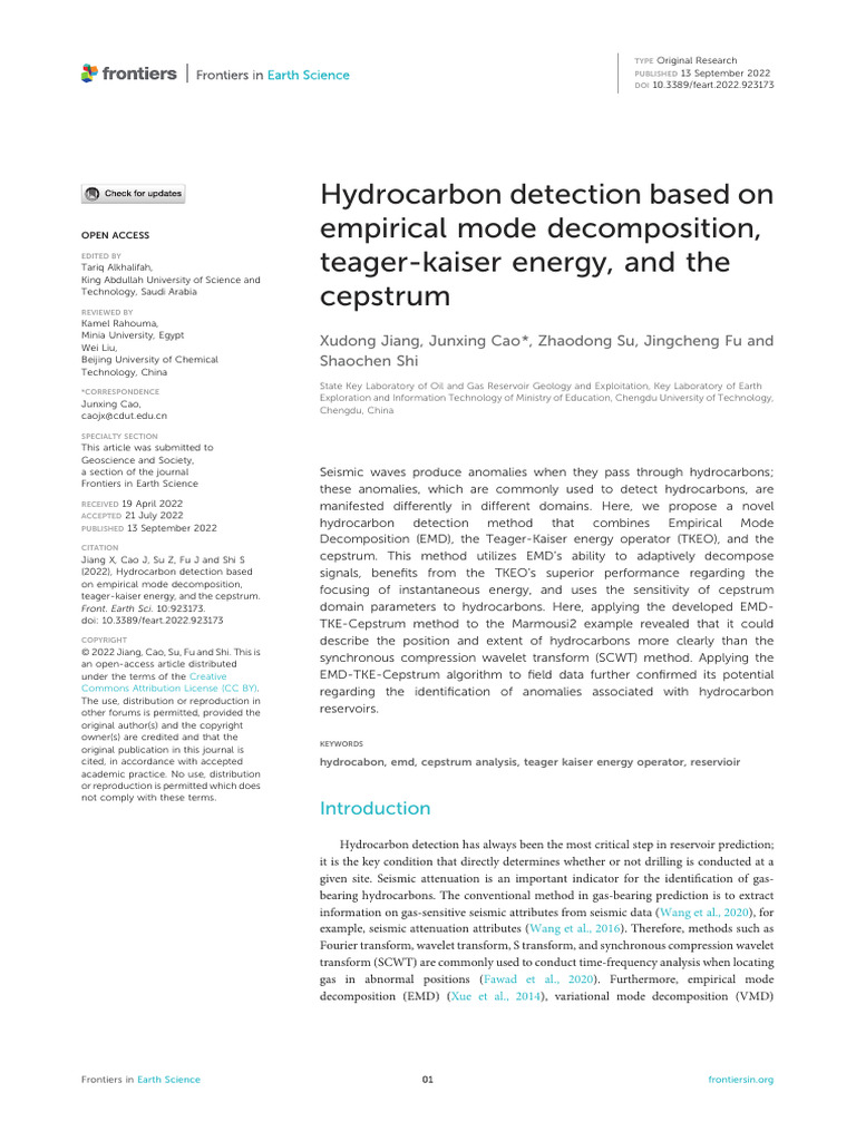 Jiang Et Al-2022-Hydrocarbon Detection Based on Empirical Mode ... Jiang Et Al-2022-Hydrocarbon Detection Based on Empirical Mode ...