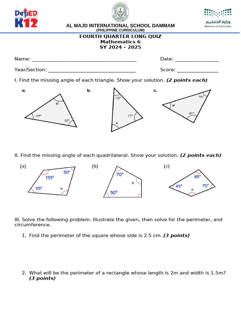 Geometry Quiz: Circles and Perimeters | PDF