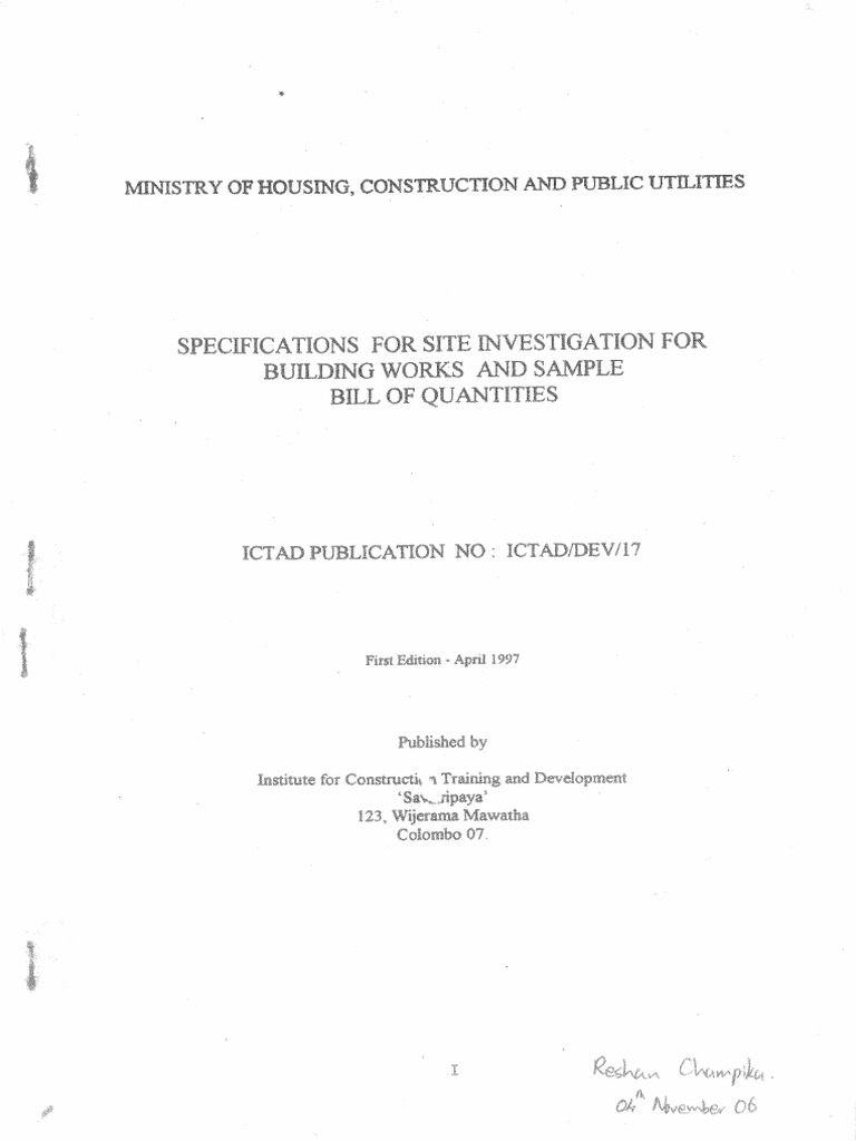 Specification For Site Investigation For Building Works and Sample BOQ ...