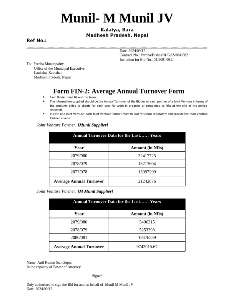 Average Annual Turnover for Bidders | PDF | Joint Venture | Private Sector