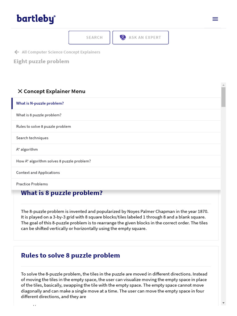 Eight Puzzle Problem - Bartleby | PDF