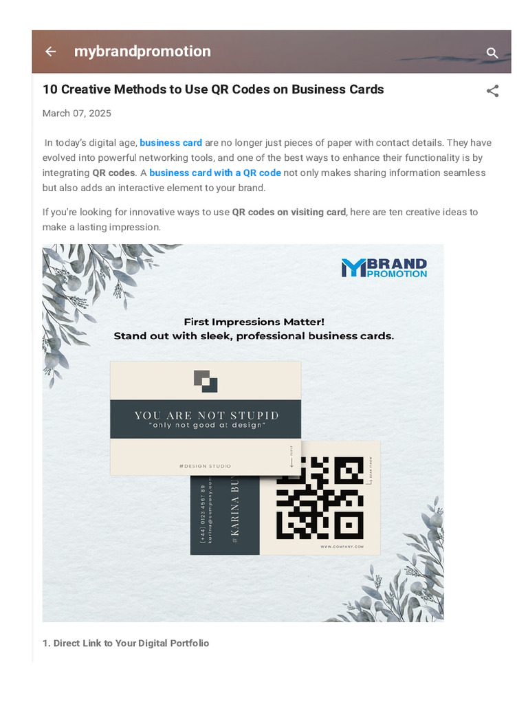 Business Card - 10 Creative Methods To Use QR Codes On Business Cards ...