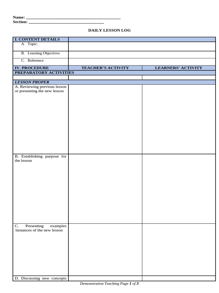 Daily Lesson Log | PDF