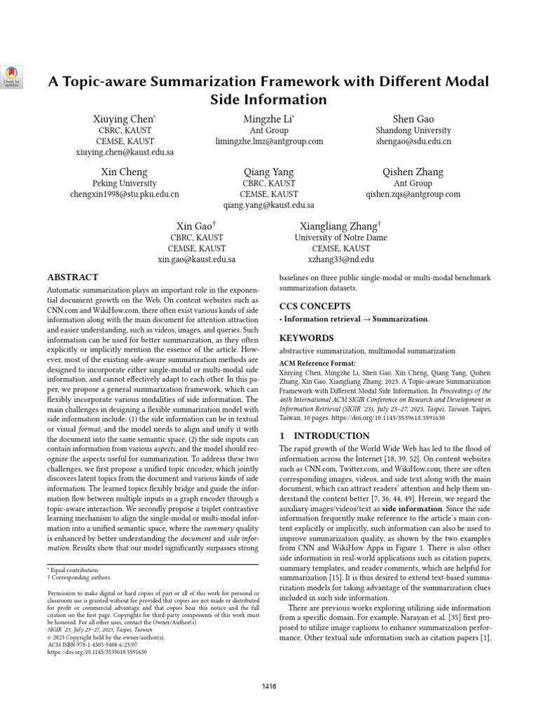 22 A Topic-Aware Summarization Framework With Different Modal Side Information | PDF | Applied ...