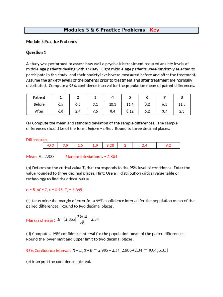 UFS SW Module 5 - 6 Review KEY | PDF | P Value | Hypothesis