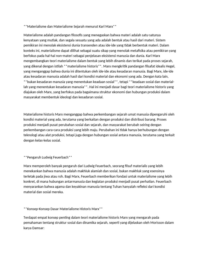Materialisme Dan Materialisme Sejarah Menurut Karl Marx | PDF