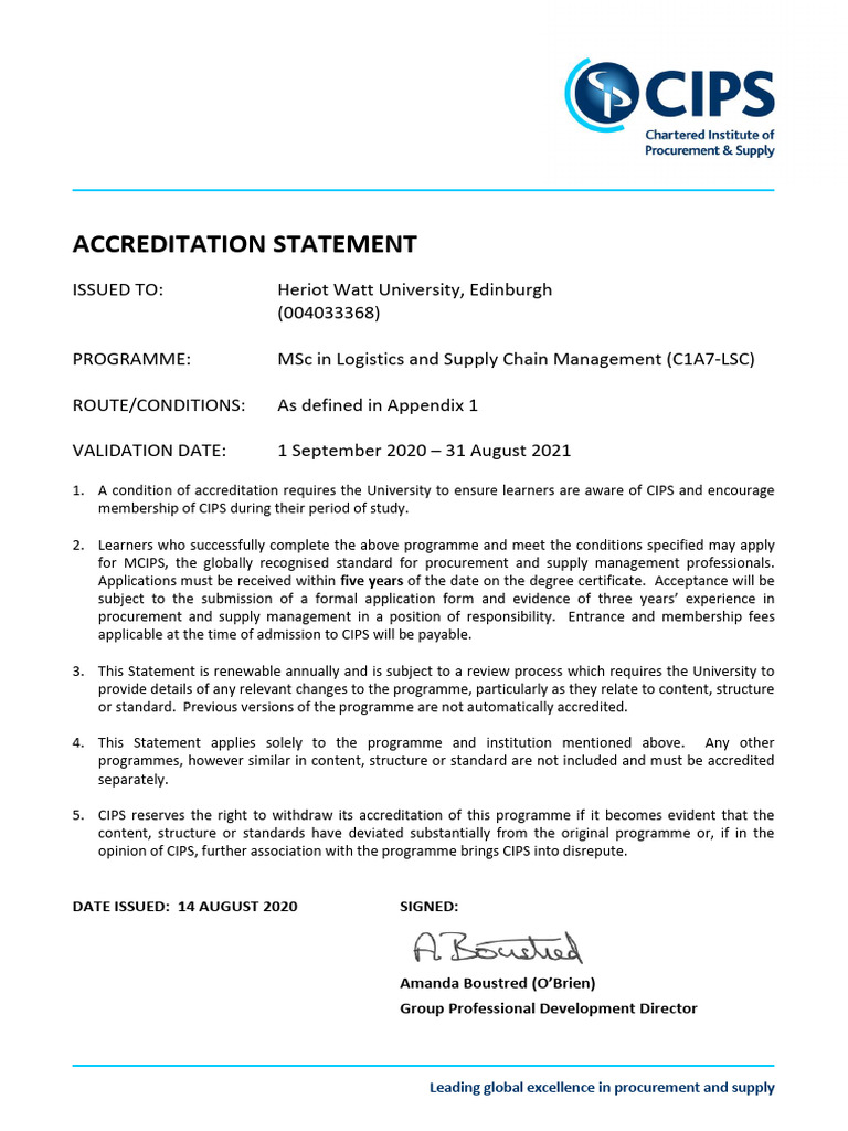 Heriot Watt MSC Log and SCM Statement 2020-21 | PDF | Logistics | Supply Chain Management