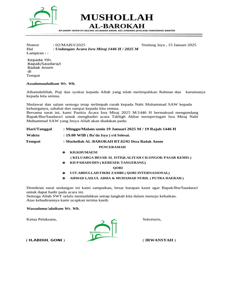 Contoh Undangan Isra Miraj 1444 2023 | PDF