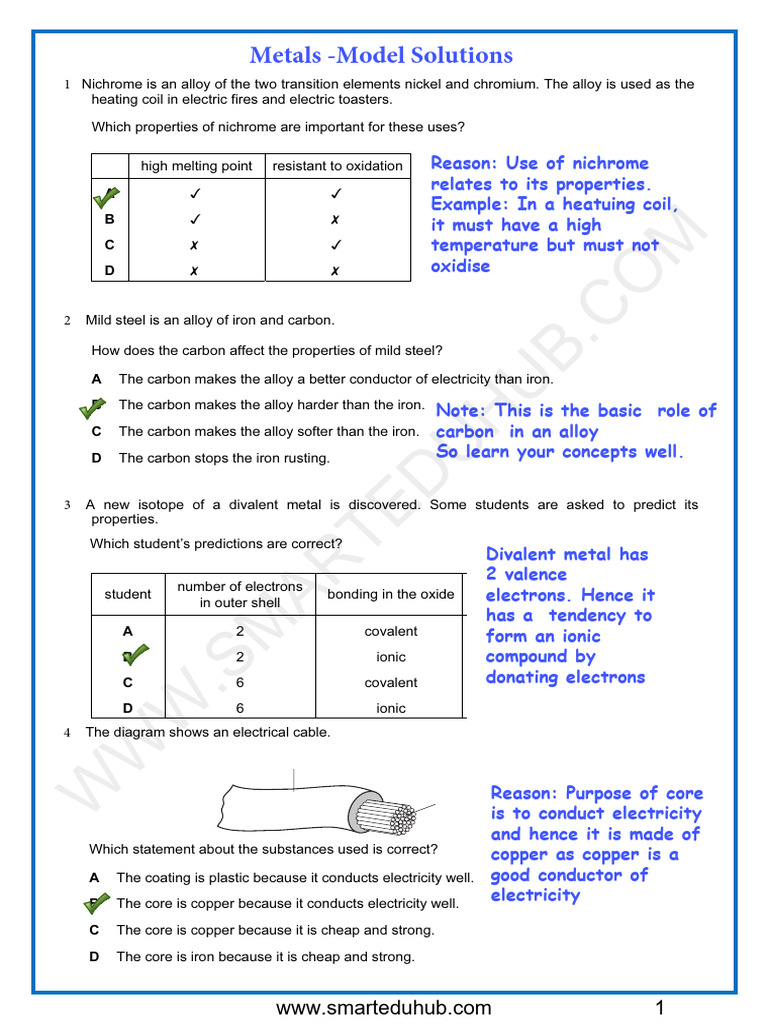 9 Metals Model Solutions Paper 2 IGCSE Set 5 | PDF | Iron | Metals