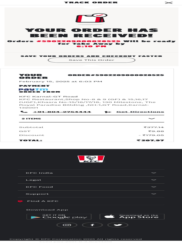 KFC Order Tracking and Payment Details | PDF