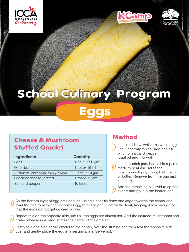 School Culinary (Cheese and Mushroom Stuffed Omelet) - KCamp | PDF