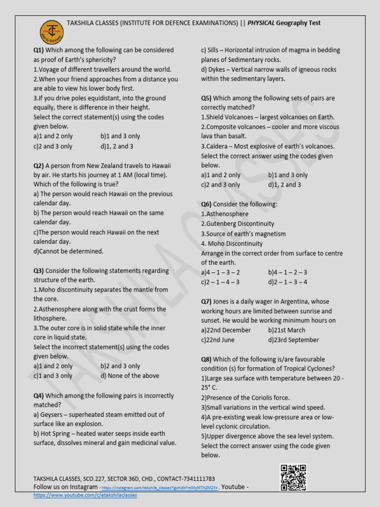 Physical Geography Test Questions | PDF | Oceans | Earth