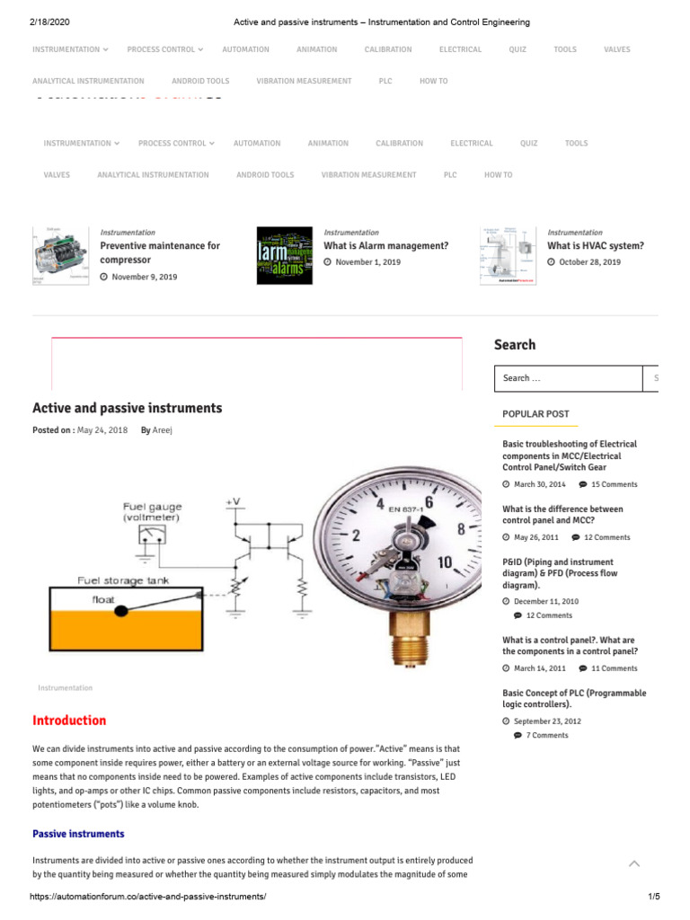 Active and passive instruments – Instrumentation and Control Engineering | PDF | Instrumentation ...