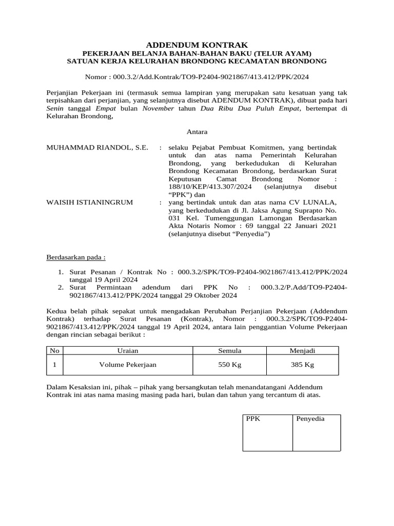 Contoh Adendum Kontrak | PDF