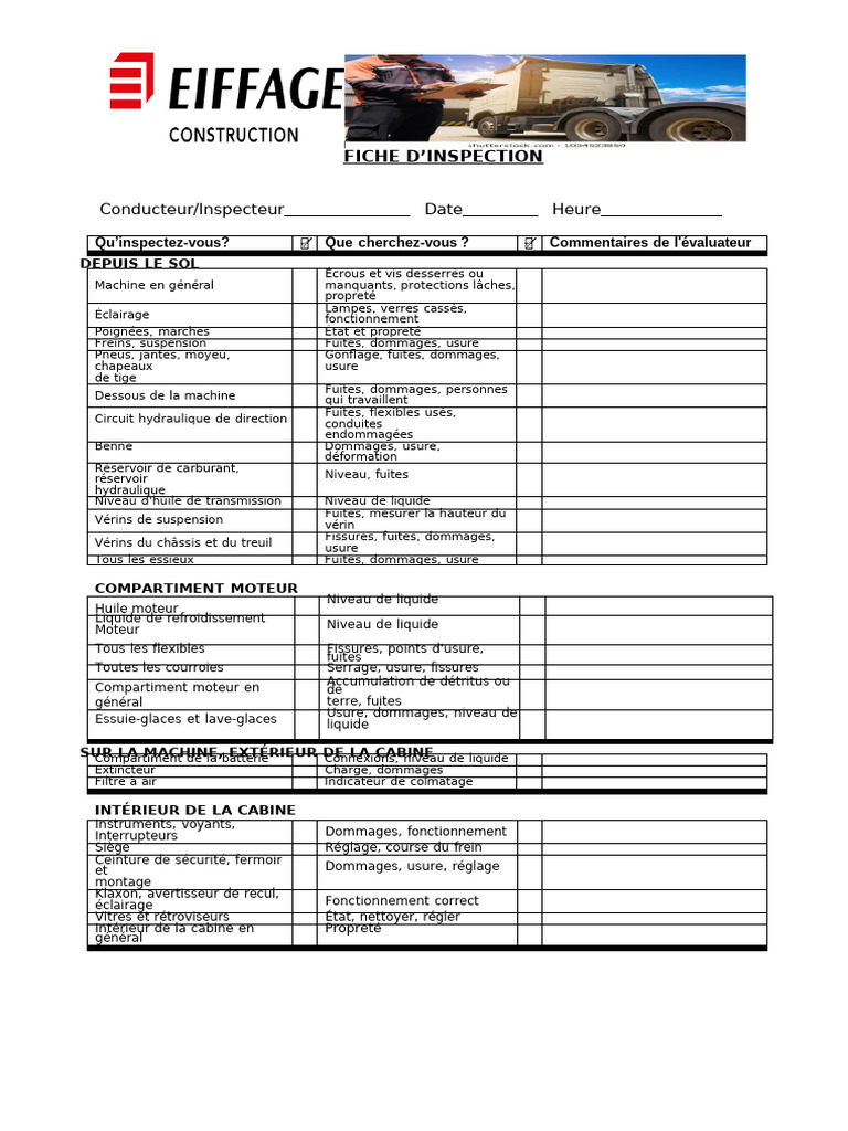 Fiche d'Inspection Camion Lourd | PDF | Frein | Styles de carrosserie