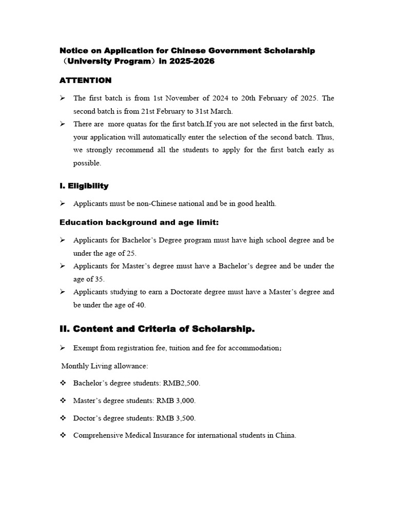 Notice On Application For Chinese Government Schol | PDF