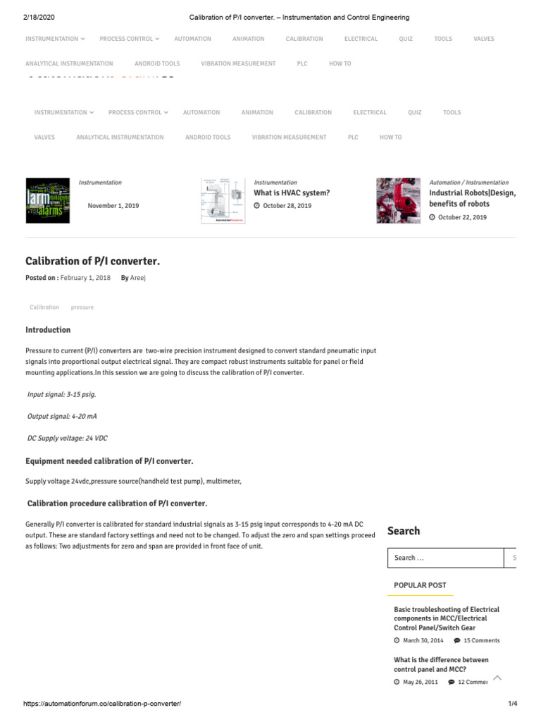 P/I Converter Calibration Guide | PDF | Instrumentation | Calibration