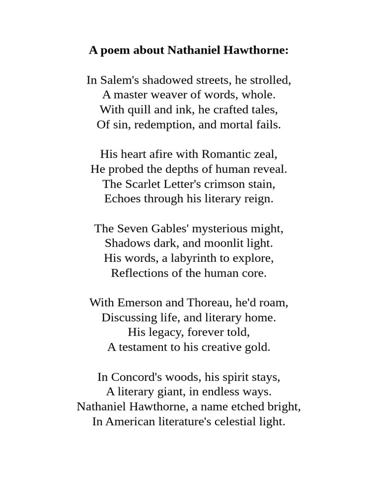 A Poem About Nathaniel Hawthorne | PDF