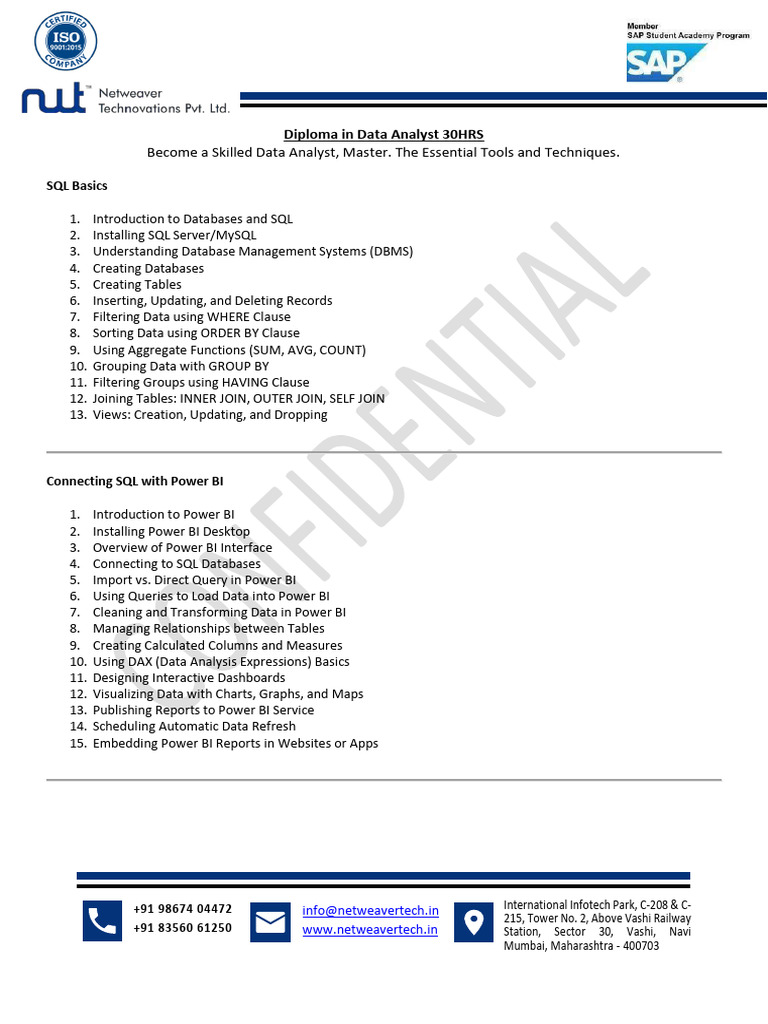 Data Analyst Diploma Course Overview | PDF | Databases | Sql
