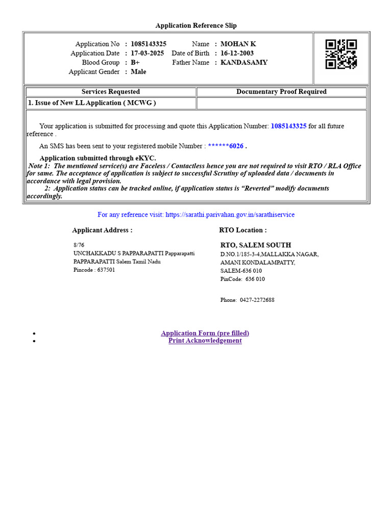 mohan New LL Acknowledgement | PDF