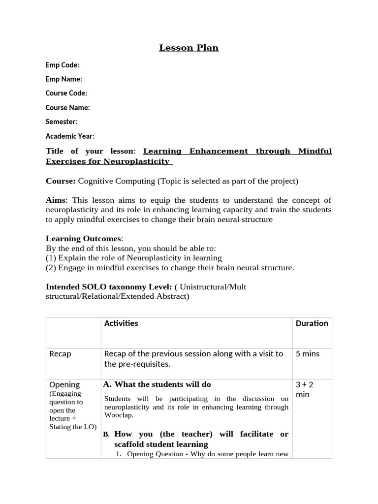 Lesson Plan Template-Sample | PDF | Thought | Learning